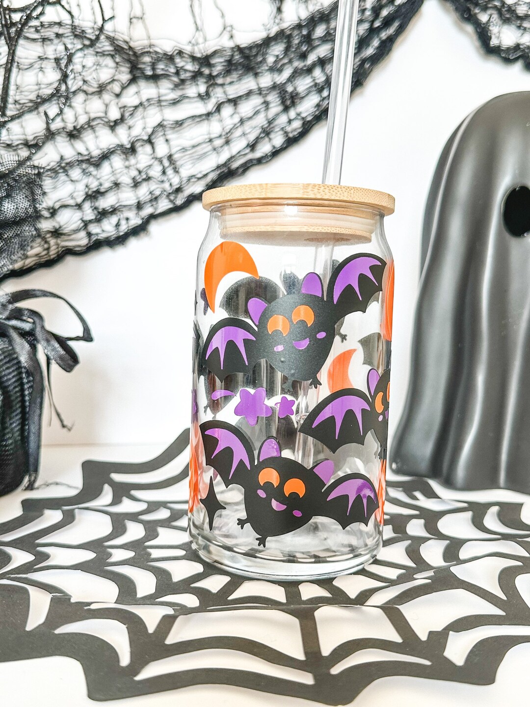 Halloween Coffee Cup // Halloween Glass Cup // Bats Cup // Beer Can ...