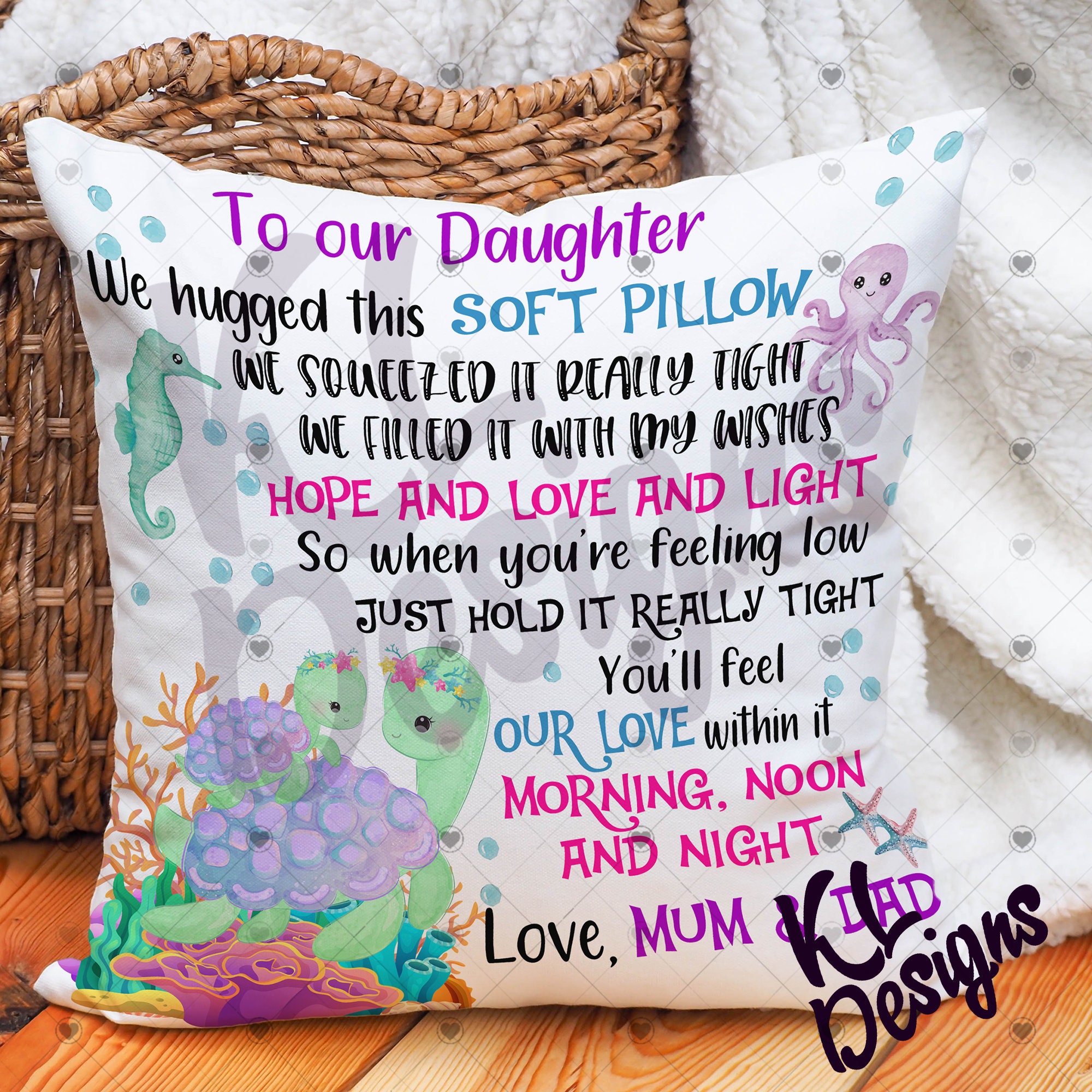 To Our Daughter, Pillow, Cute Turtles Pillow, Mum Dad and Kids ...