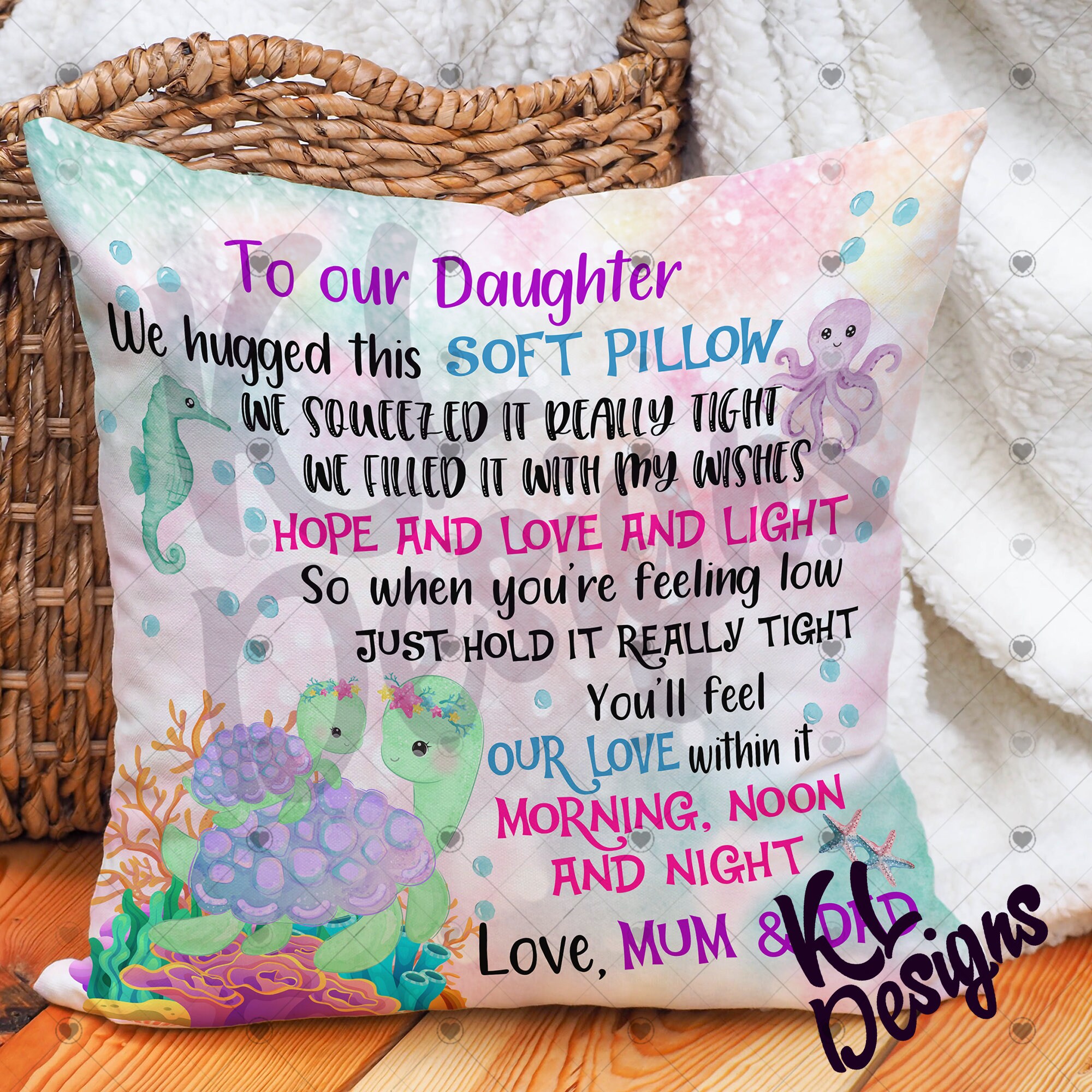To Our Daughter, Pillow, Cute Turtles Pillow, Mum Dad and Kids ...
