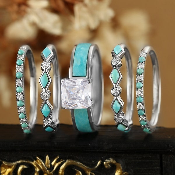 Turquoise Engagement Ring Set - Etsy