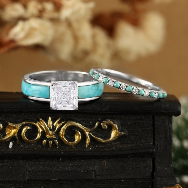 Turquoise Engagement Ring Set - Etsy