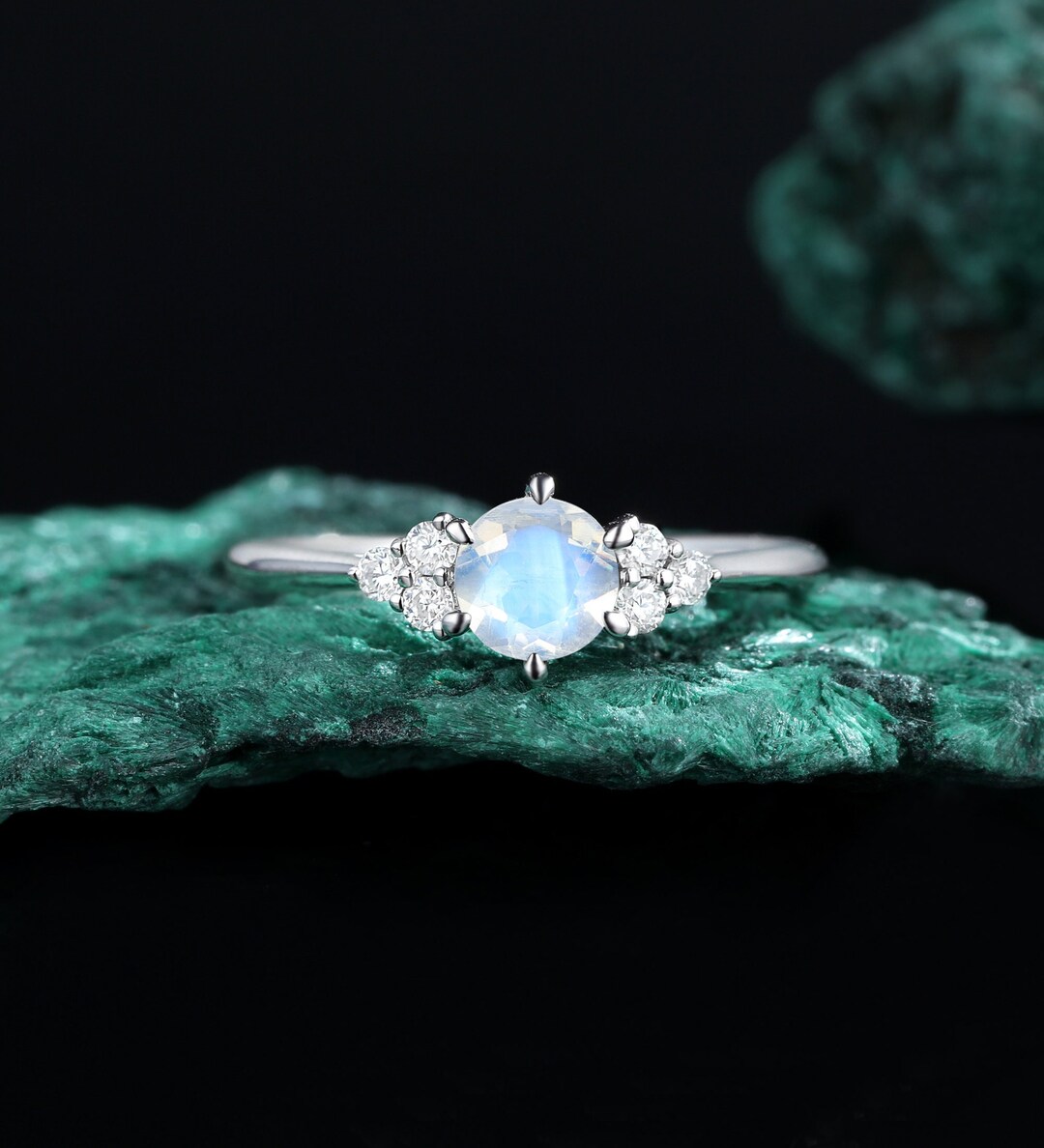 White Gold Moonstone Engagement Ring Vintage Solid Gold Antique Unique ...