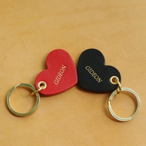 Personalized Name Leather Keychain, Custom Heart Keychain, Red Heart ...