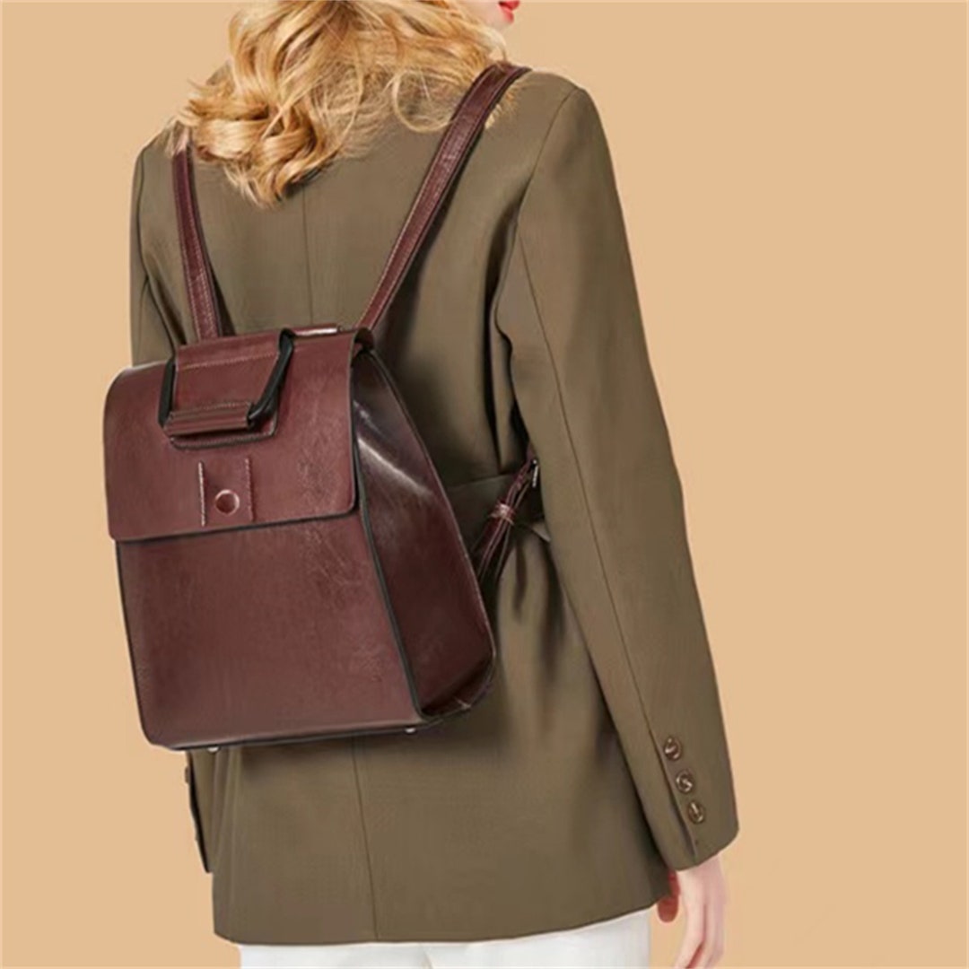 Minimalist Leather Backpack, Aesthetic Leather Bag, Small Leather ...