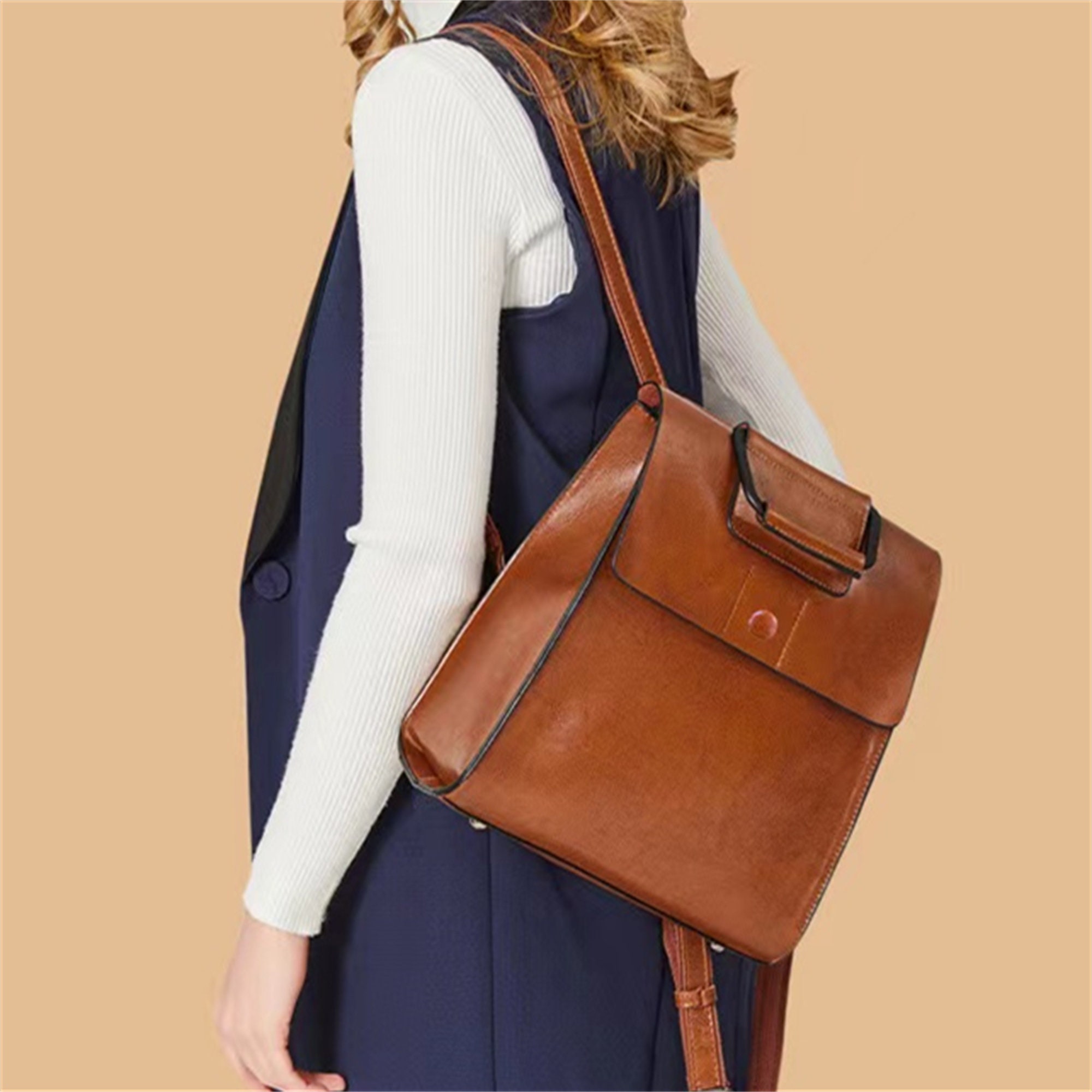Minimalist Leather Backpack, Aesthetic Leather Bag, Small Leather ...