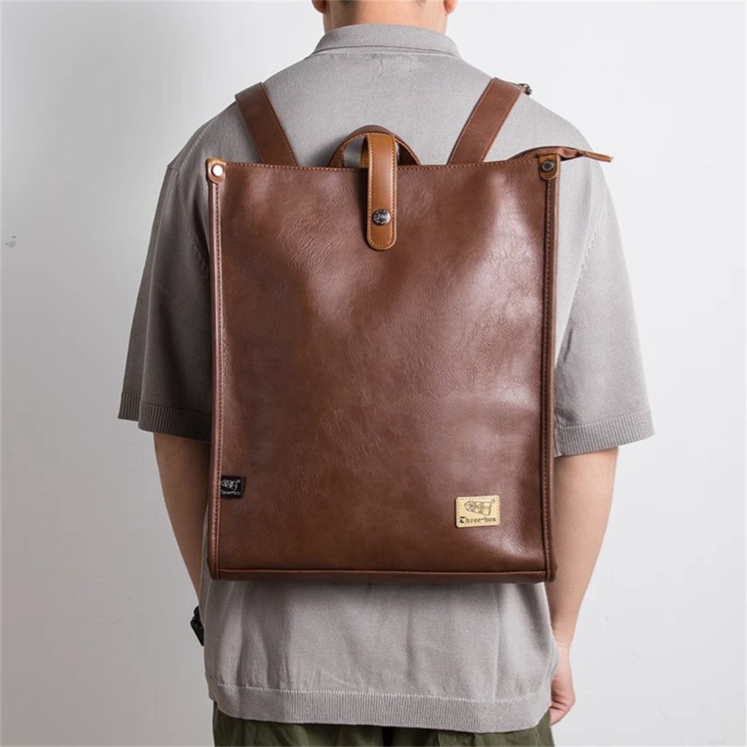British Style Leather Backpack Men, Leather Backpack for School, PU ...