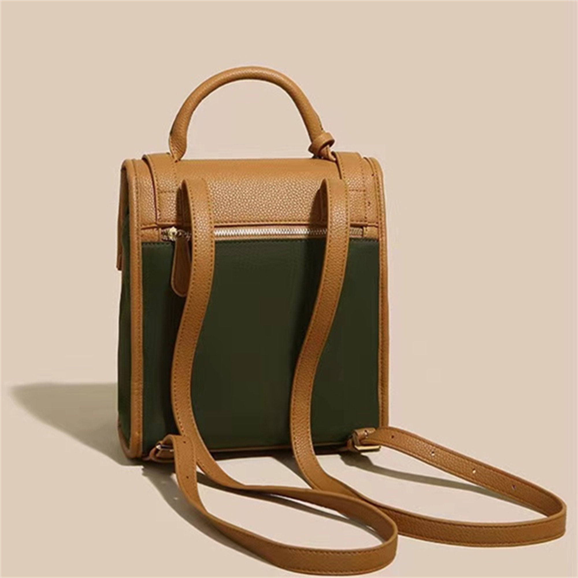 Genuine Green Leather Backpack Woman, Genuine Leather Bag, Aesthetic ...