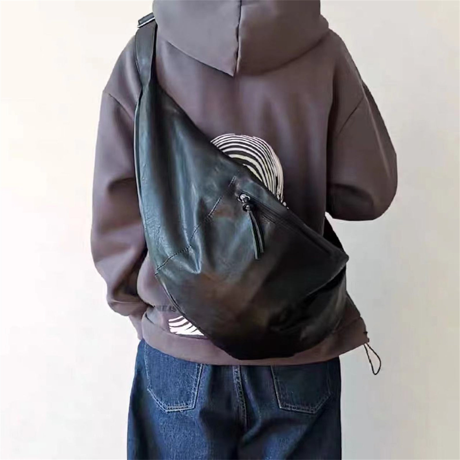 Black Leather Crossbody Bags Men, Leather Longchamp Bags, Crossbody ...