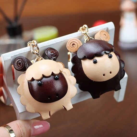 Cute Sheep Shaped Leather Key Ring Kawaii Leather Key Chain - Etsy