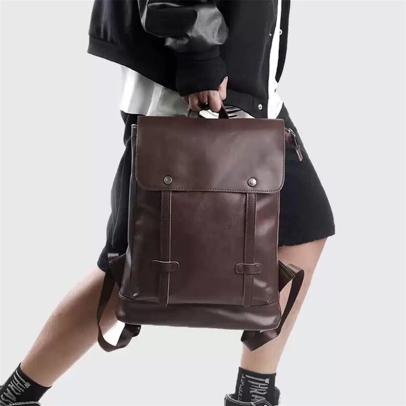 Light Brown Leather Backpack Men, Leather Camera Backpack, Large ...