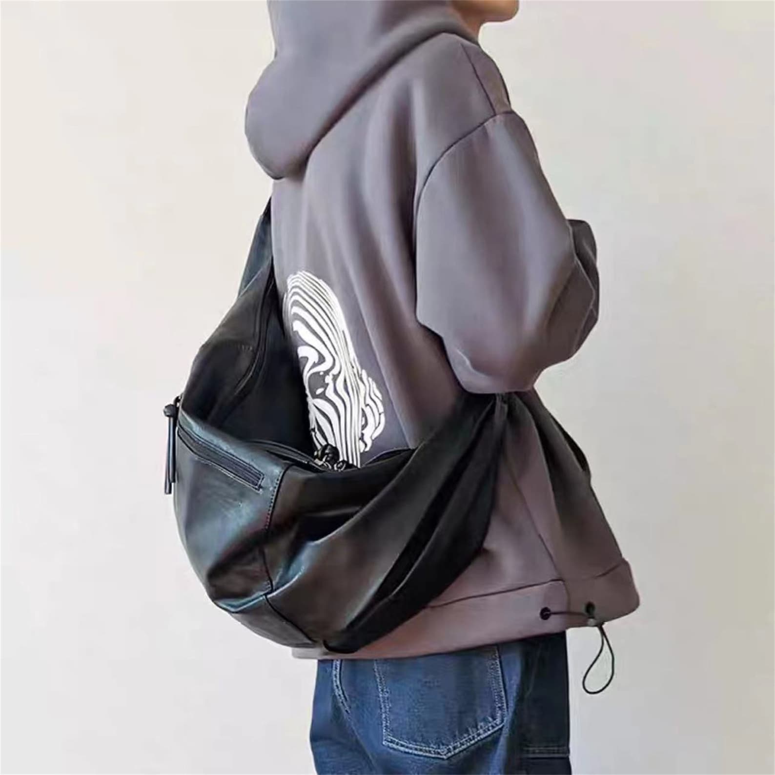 Black Leather Crossbody Bags Men, Leather Longchamp Bags, Crossbody ...