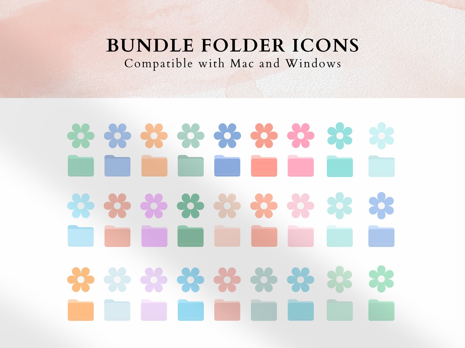 Bundle Pack Pastel Folder Icons Set, Retro Vintage Floral MacBook ...