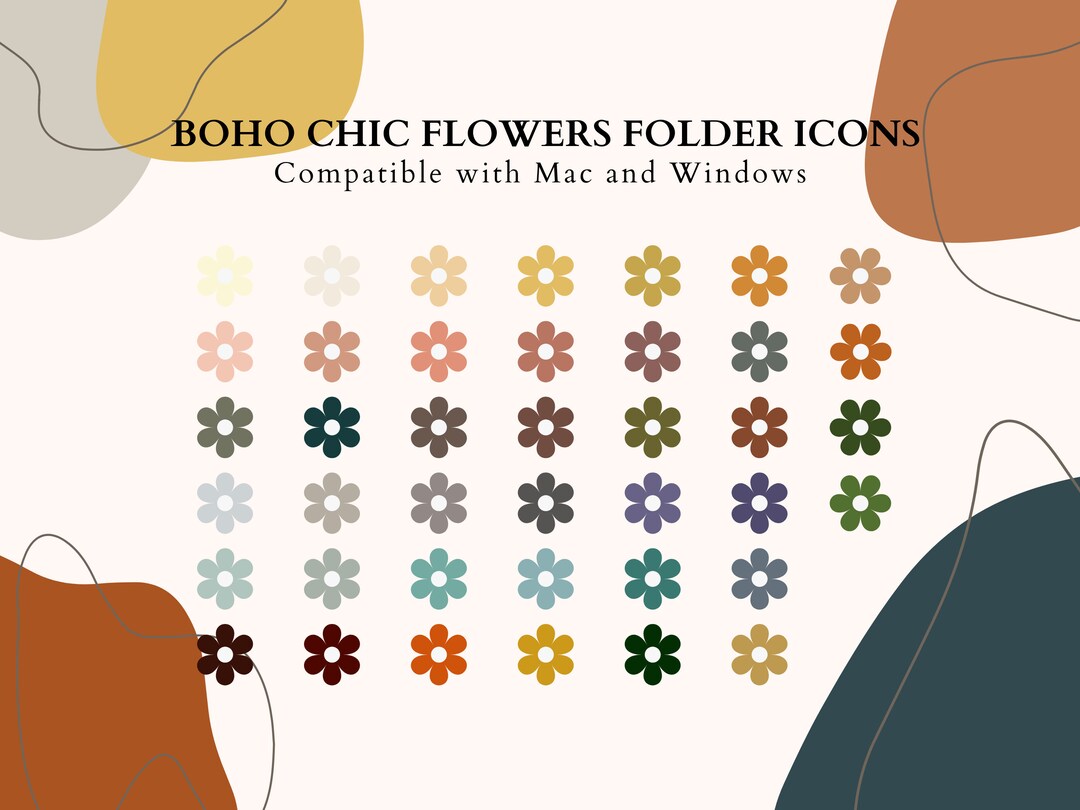 Boho Chic Floral Folder Icons, Customized Cute Folders, Desktop Folders ...