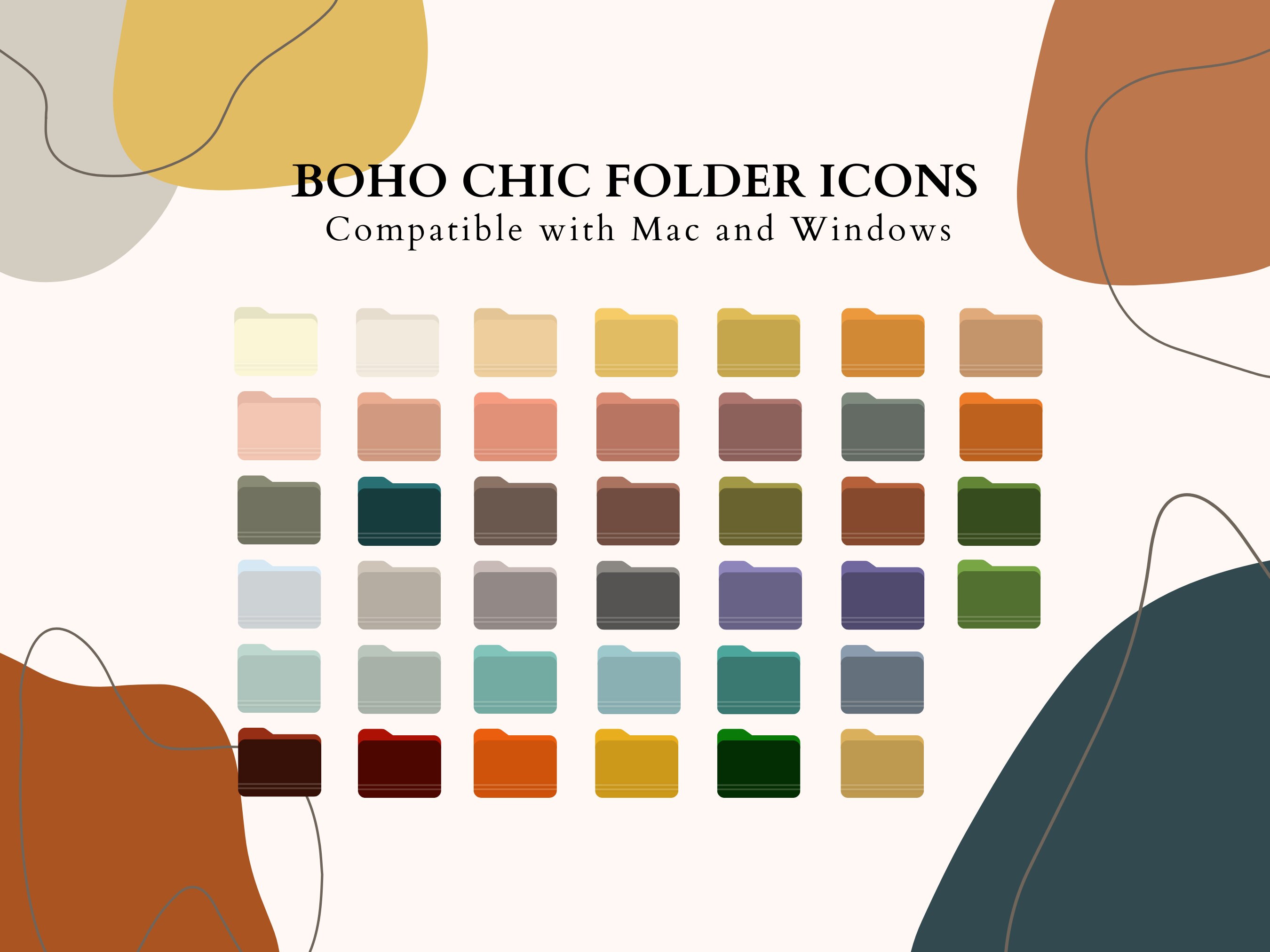 Boho Chic Folder Icons, Cute Folders, Personalized Desktop Folders ...