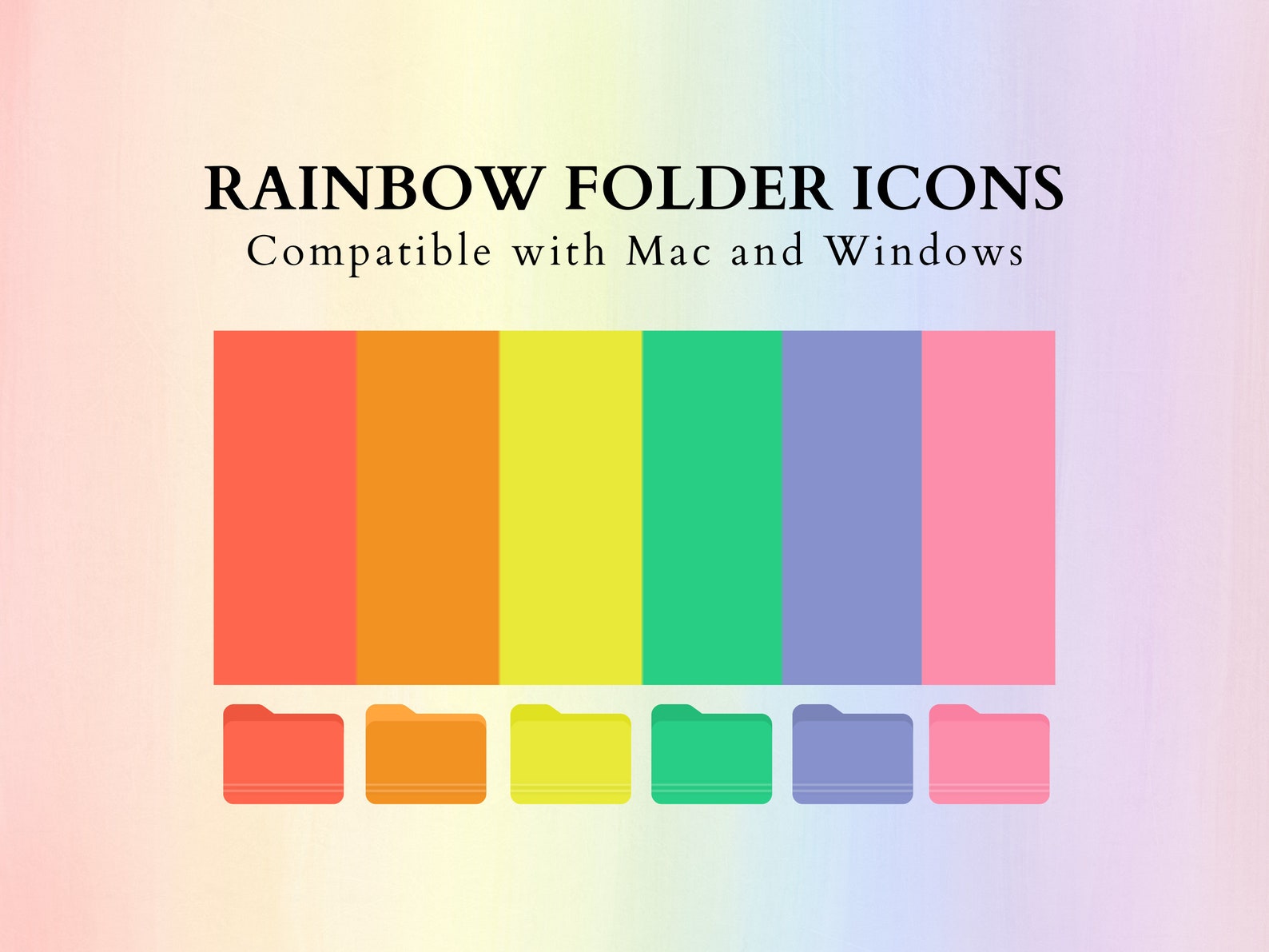 Pastel Rainbow MacBook Folder Icons Set, Desktop Folder Icons, Cute ...