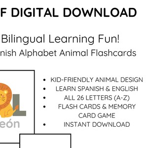 Spanish Alphabet Animal Flashcards | Bilingual Language Learning ...