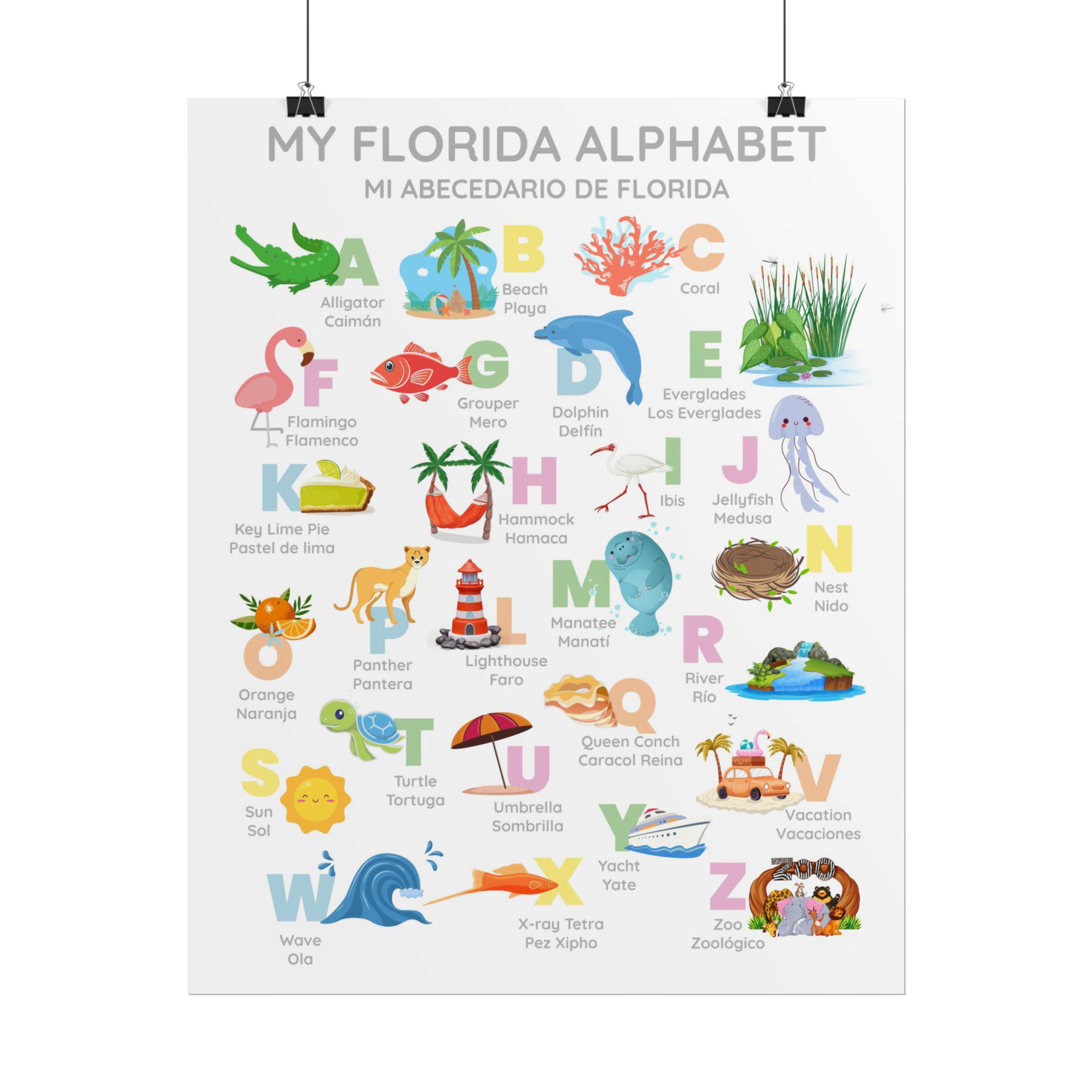 Florida ABC Poster: Bilingual English Spanish Alphabet Print - Etsy