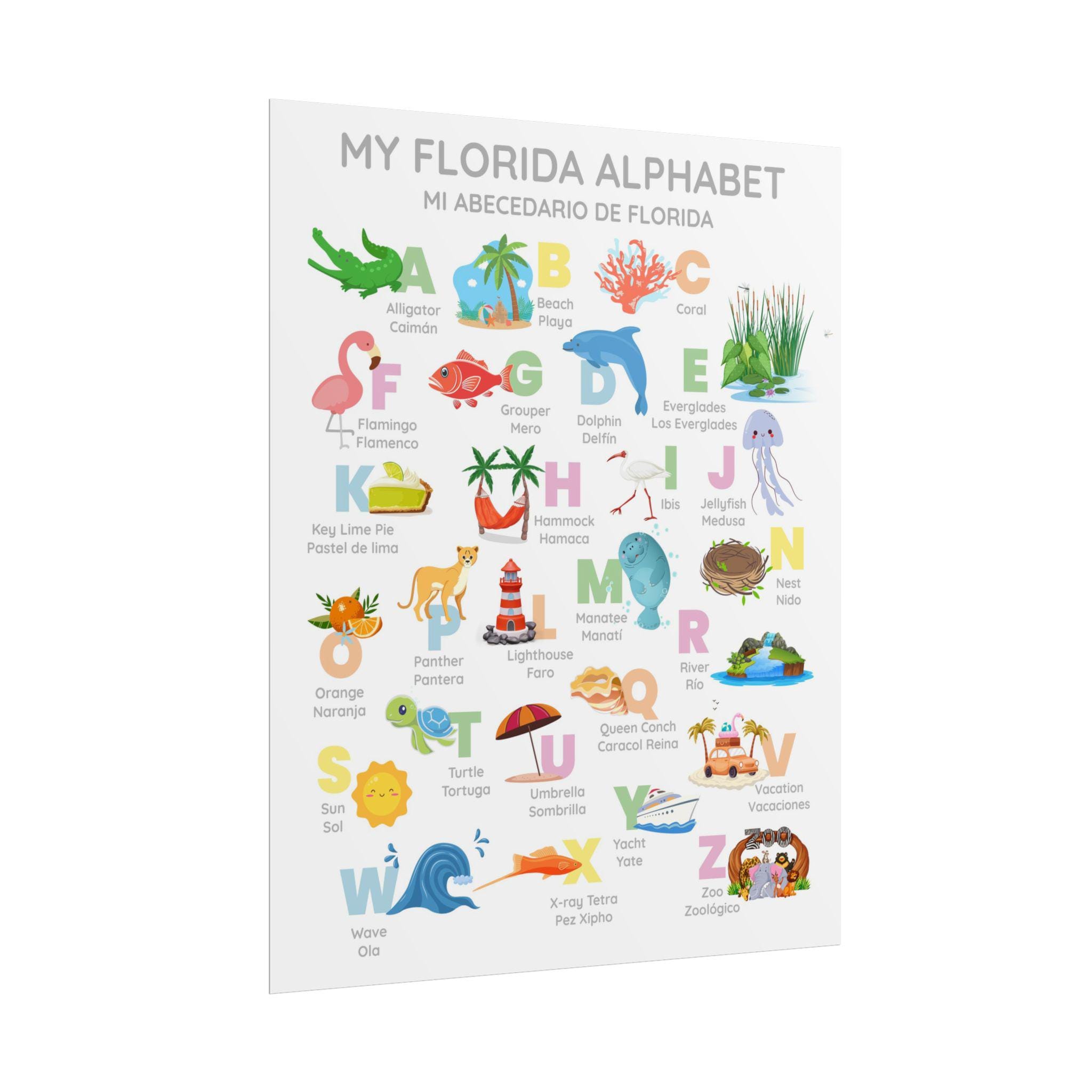 Florida ABC Poster: Bilingual English Spanish Alphabet Print - Etsy