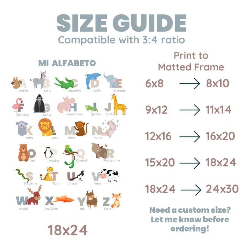 Spanish Safari Abcs Printable | Spanish Nursery Wall Art | Animal ...