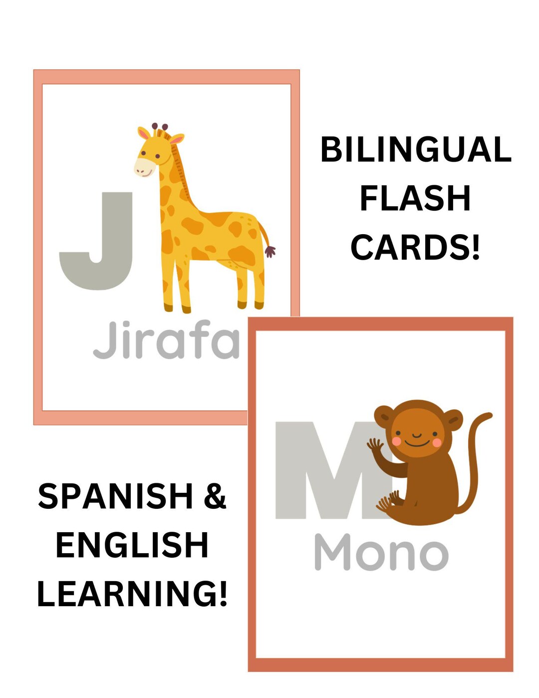 Spanish Alphabet Animal Flashcards | Bilingual Language Learning ...