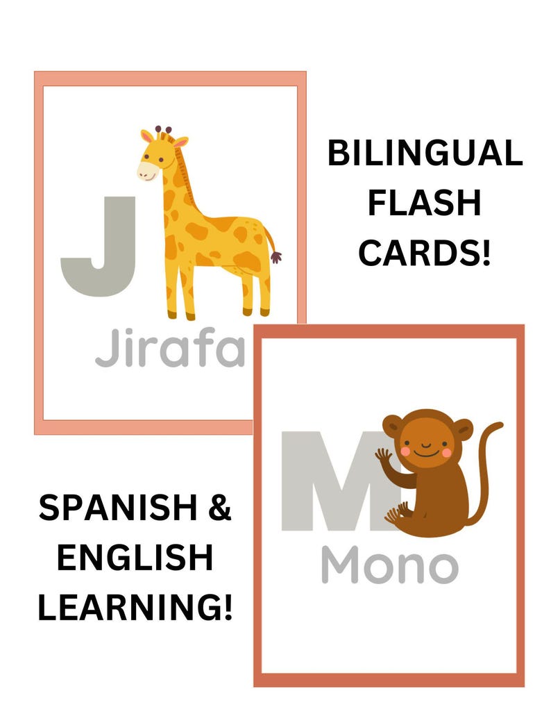 Spanish Alphabet Animal Flashcards: Bilingual Learning (digital ...