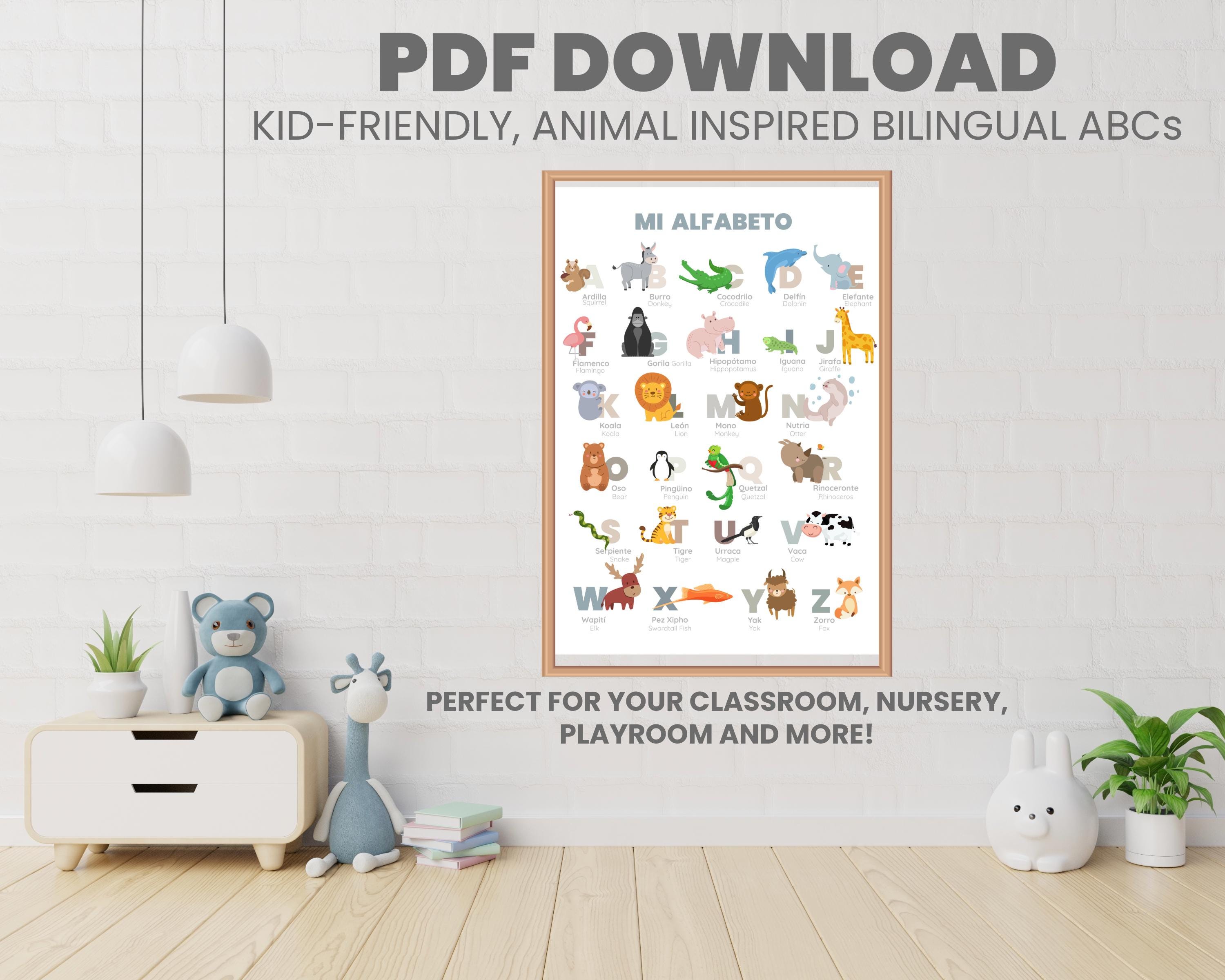 Bilingual ABC Animal Printable 18x24 | Spanish English Alphabet Print ...