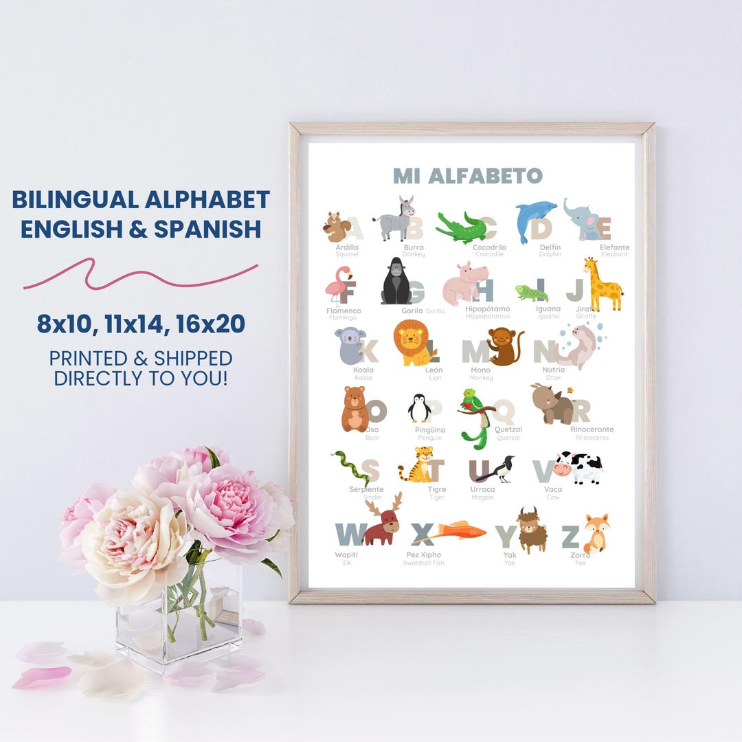 Bilingual Abcs Animal Print | Spanish English Alphabet Poster | Kids ...