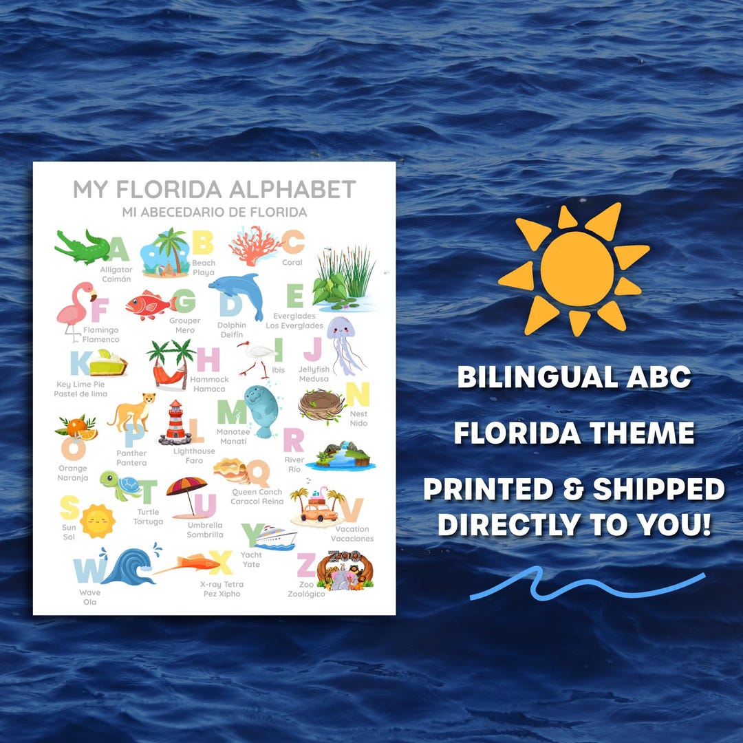 Florida ABC Poster: Bilingual English Spanish Alphabet Print - Etsy