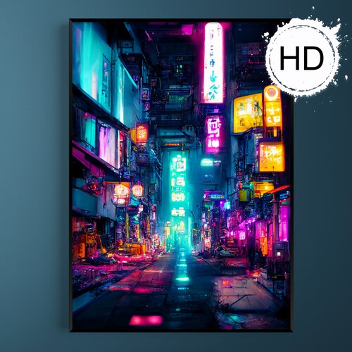 CYBERPUNK CAT Printable Wall Art Painting/poster Digital - Etsy