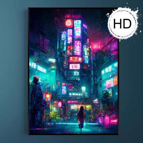 CYBERPUNK CAT Printable Wall Art Painting/poster Digital - Etsy
