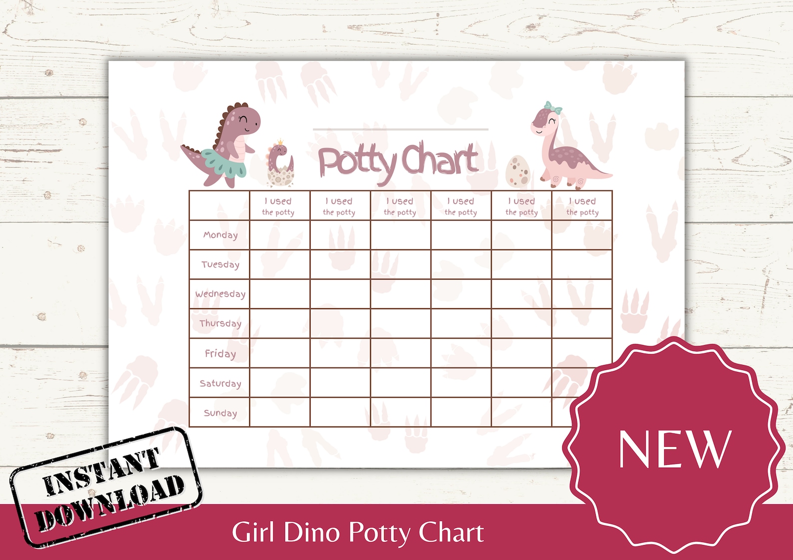 Dino Potty Chart for Girls Printable Potty Chart Dinosaur for Girls ...