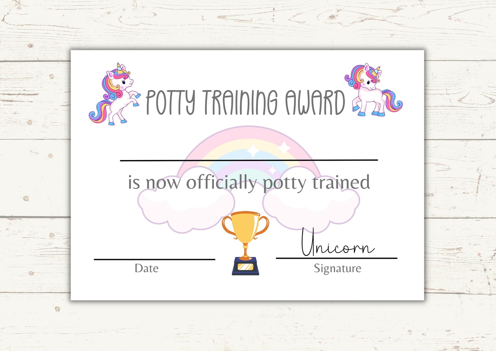 Unicorn Potty Training Award Certificate Printable Potty Training ...