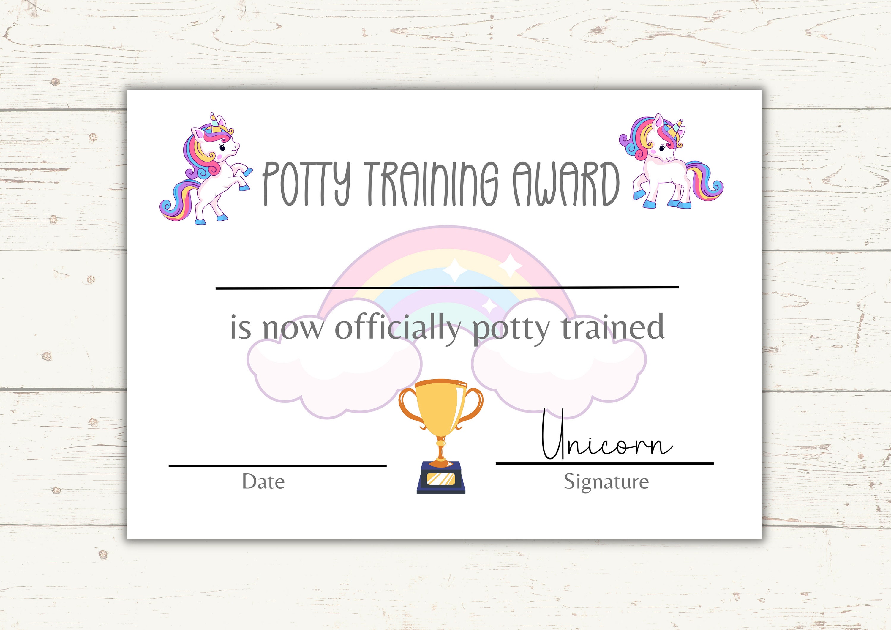 Unicorn Potty Training Award Certificate Printable Potty Training ...