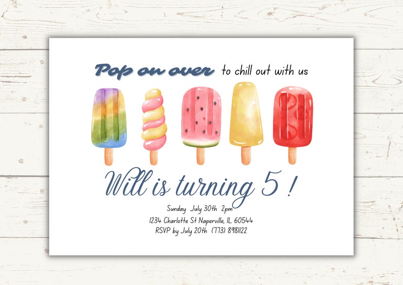 Editable Popsicle Birthday Invitation: Summer Kids Party (digital ...