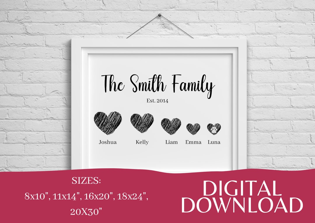 Custom Family Print Wall Art Personalized Family Gift Minimalist Decor ...