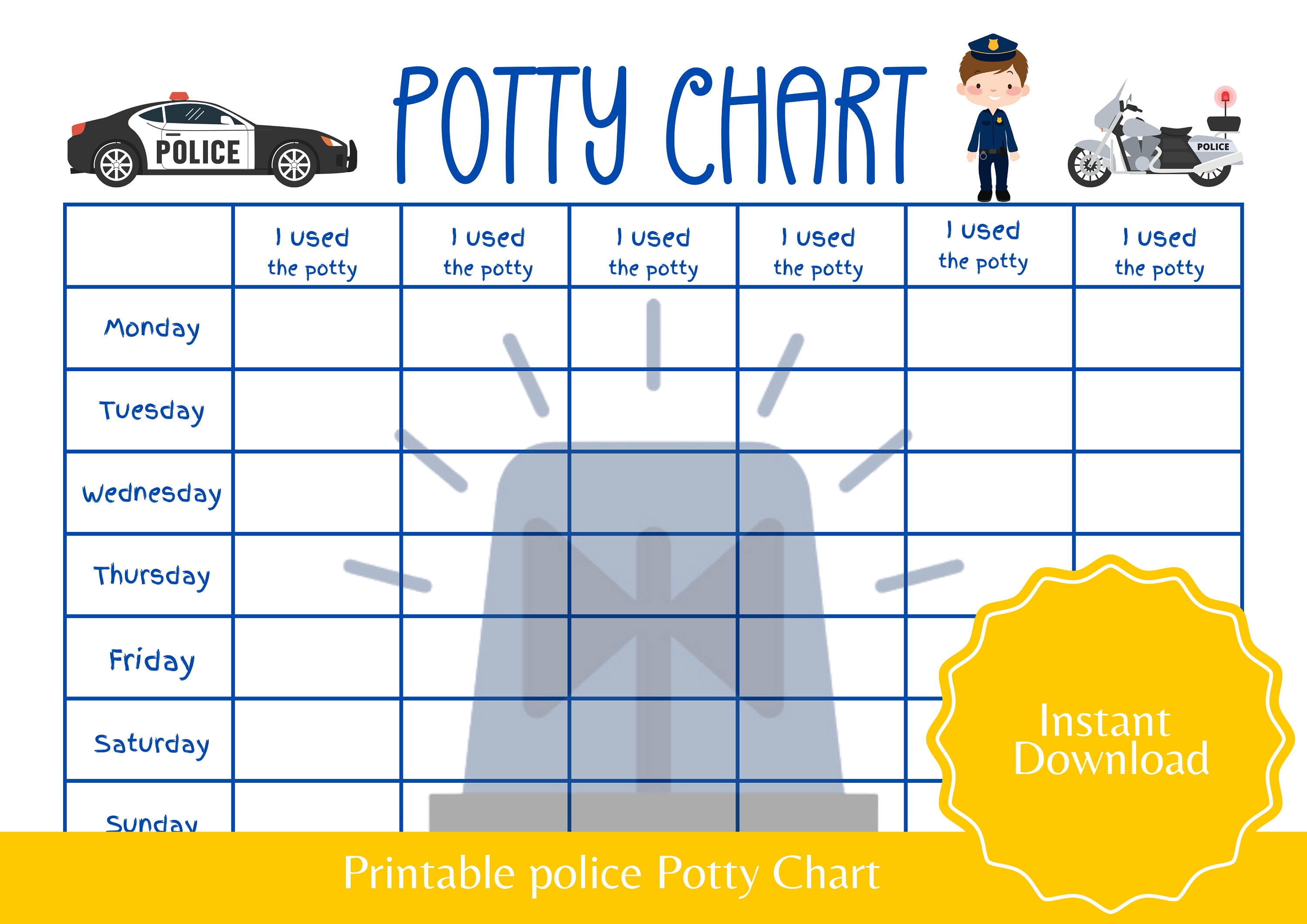 Police Potty Chart Printable for Boy Toilet Training Chart Potty ...