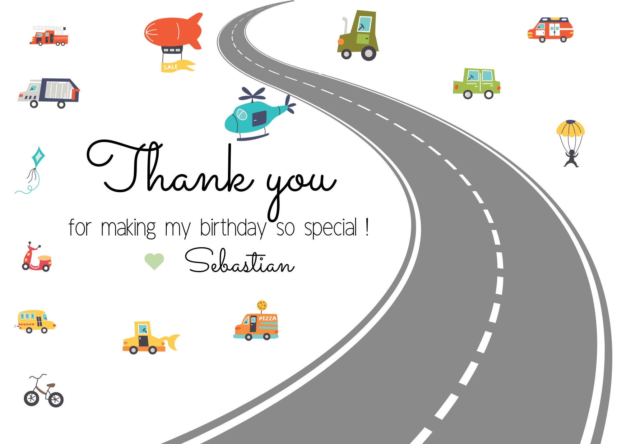 Editable Cars Thank You Card for Boys Birthday Party Ideas Vehicles ...