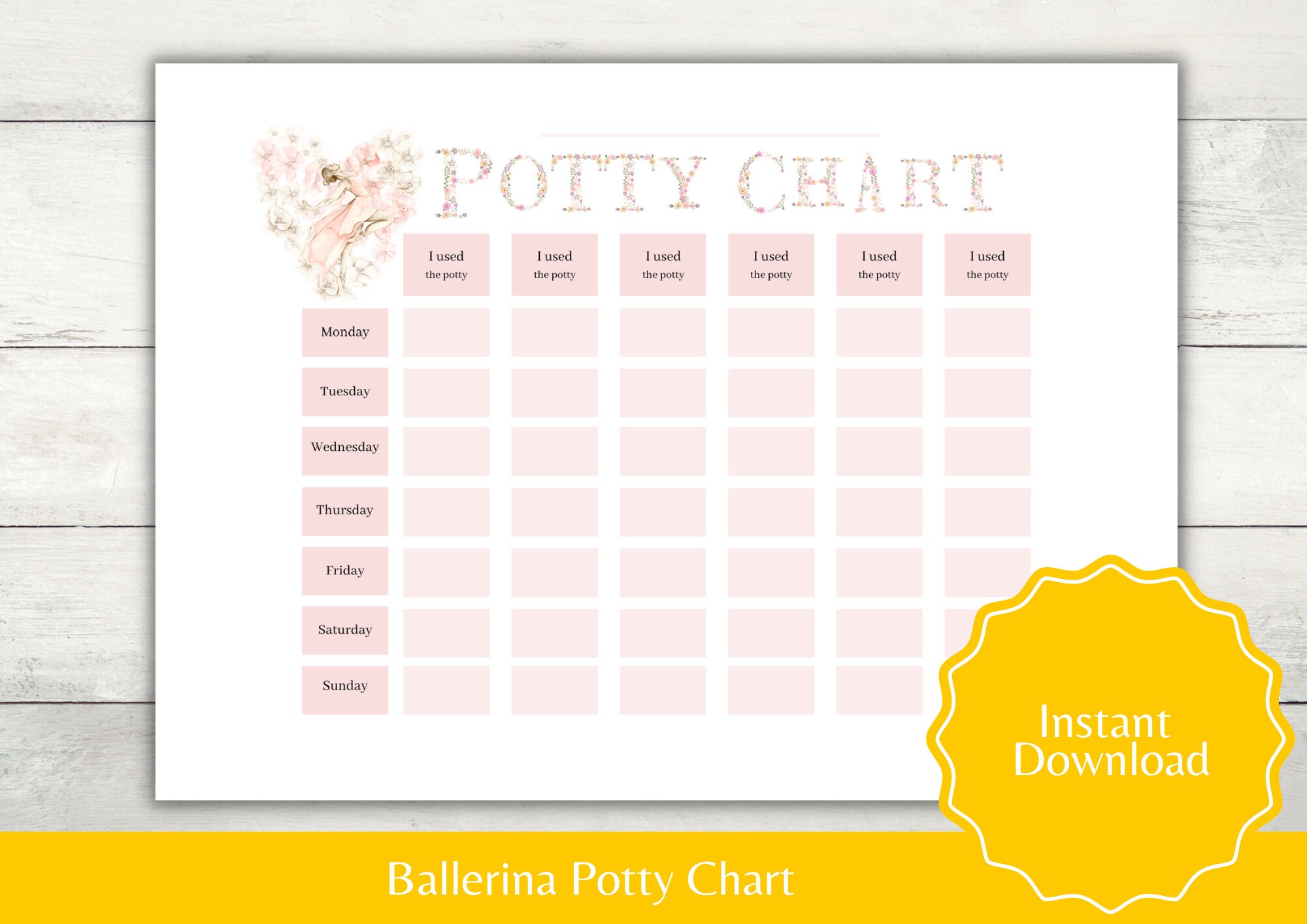 Ballerina Potty Chart for Girls Printable Potty Training Chart Toilet ...