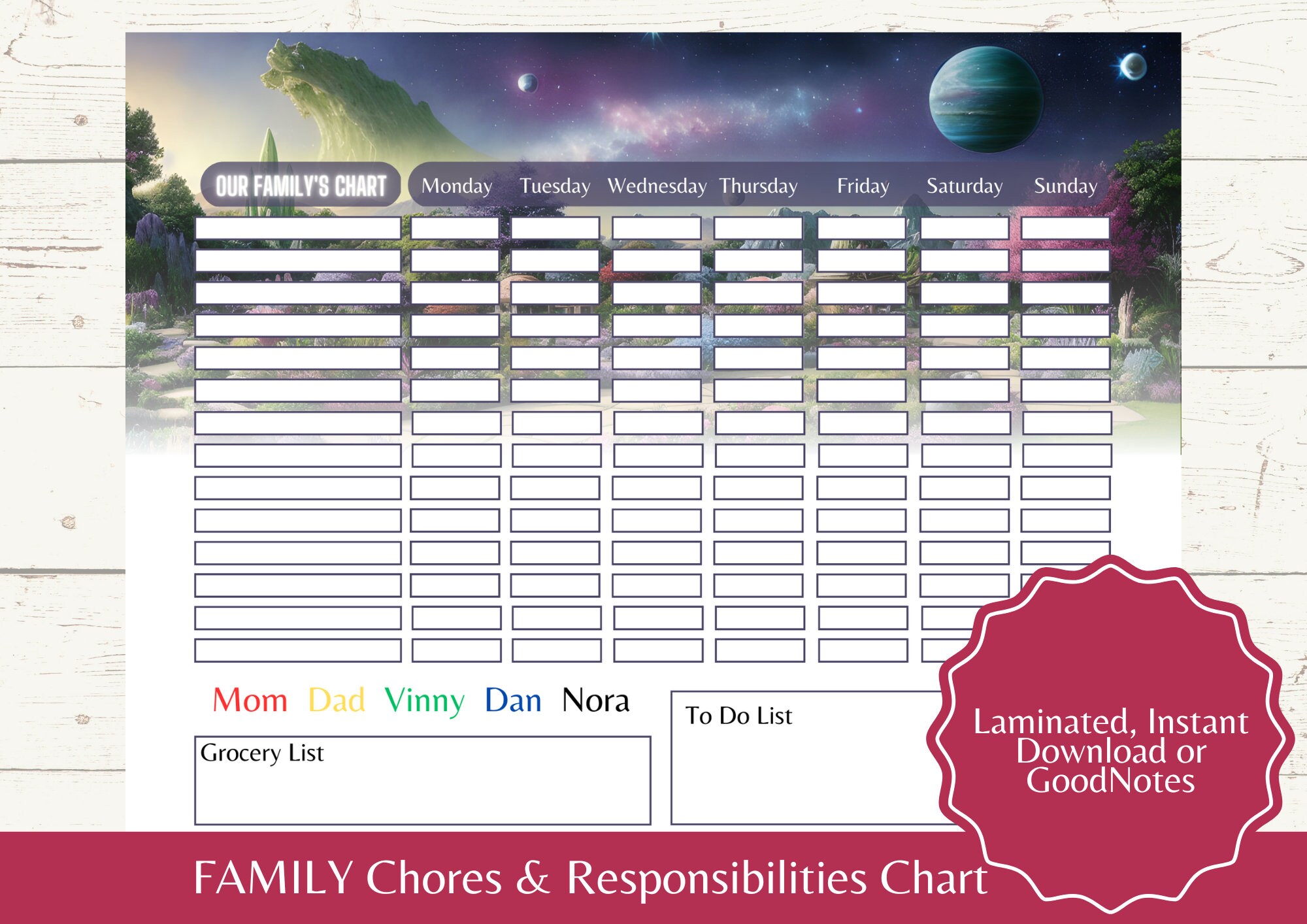 Personalized Planets Family Chores Chart Printable Productivity Planner ...