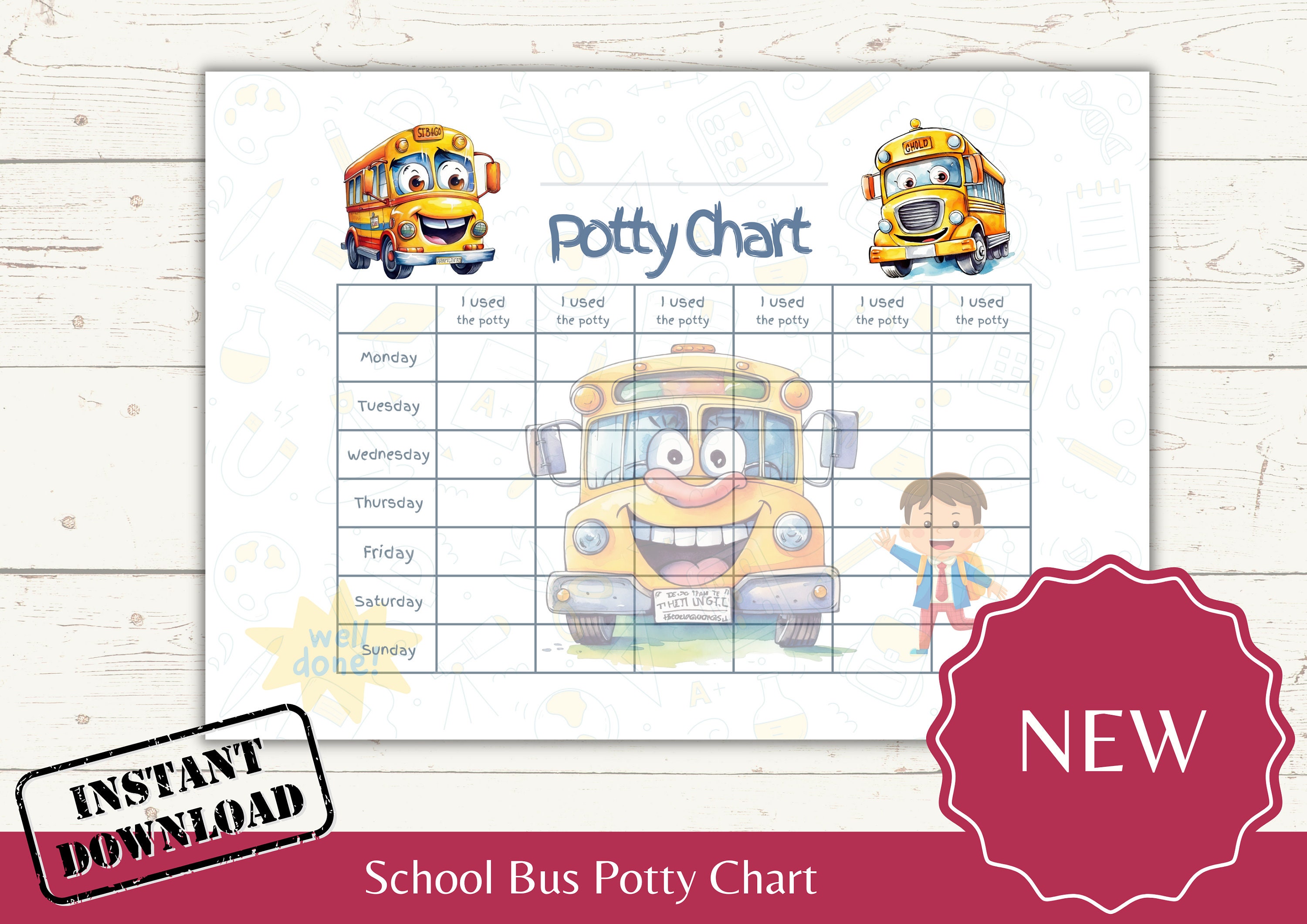 School Bus Potty Training Chart for Toddlers (PDF Printable) - Etsy