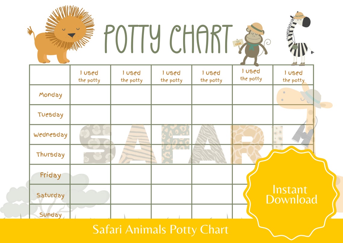 Safari Potty Chart Printable for Boys Animals Potty Training Chart for ...