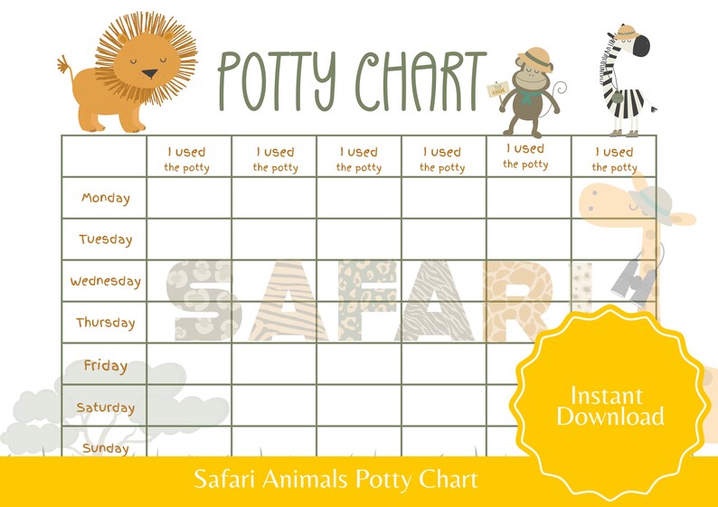 Safari Potty Chart Printable for Boys Animals Potty Training Chart for ...