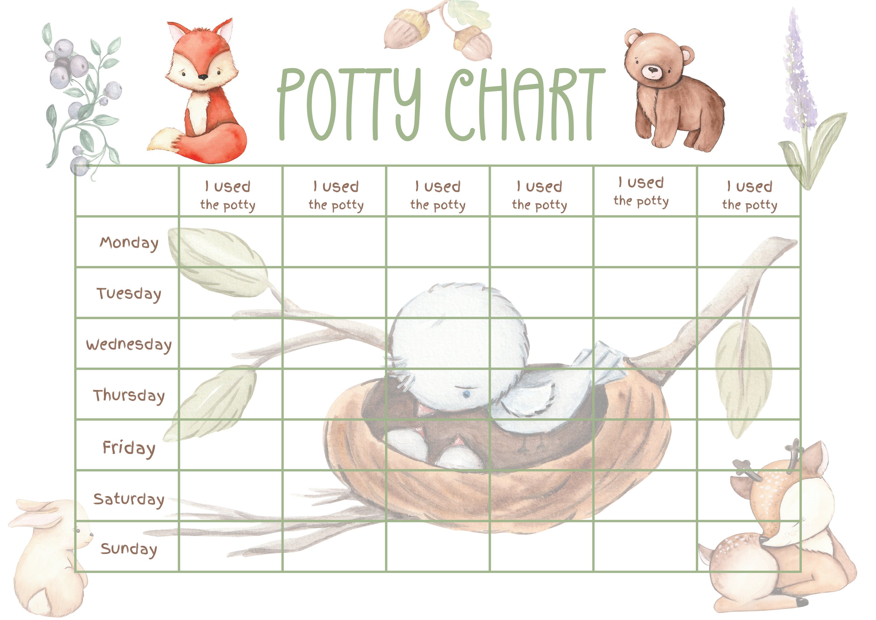 Woodland Animals Potty Chart. Printable Potty Chart PDF. - Etsy