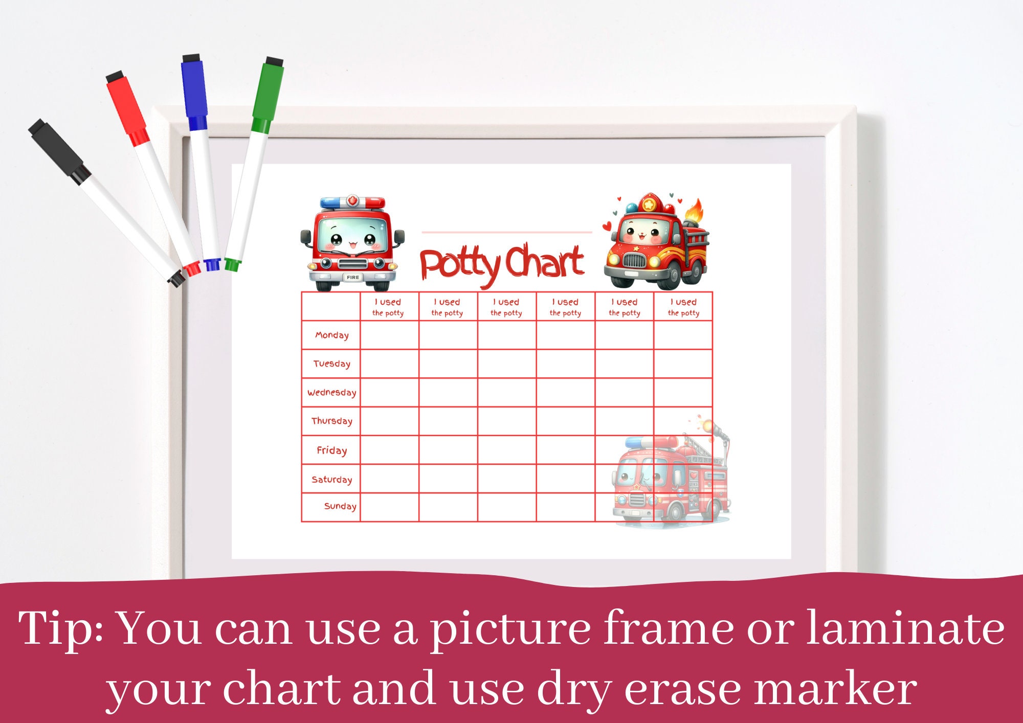 Firetruck Potty Training Chart for Boys (digital Download) - Etsy