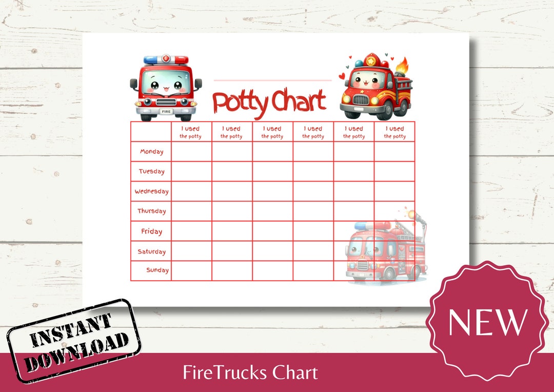 Firetruck Potty Chart Printable for Boy Toilet Training Chart Potty ...
