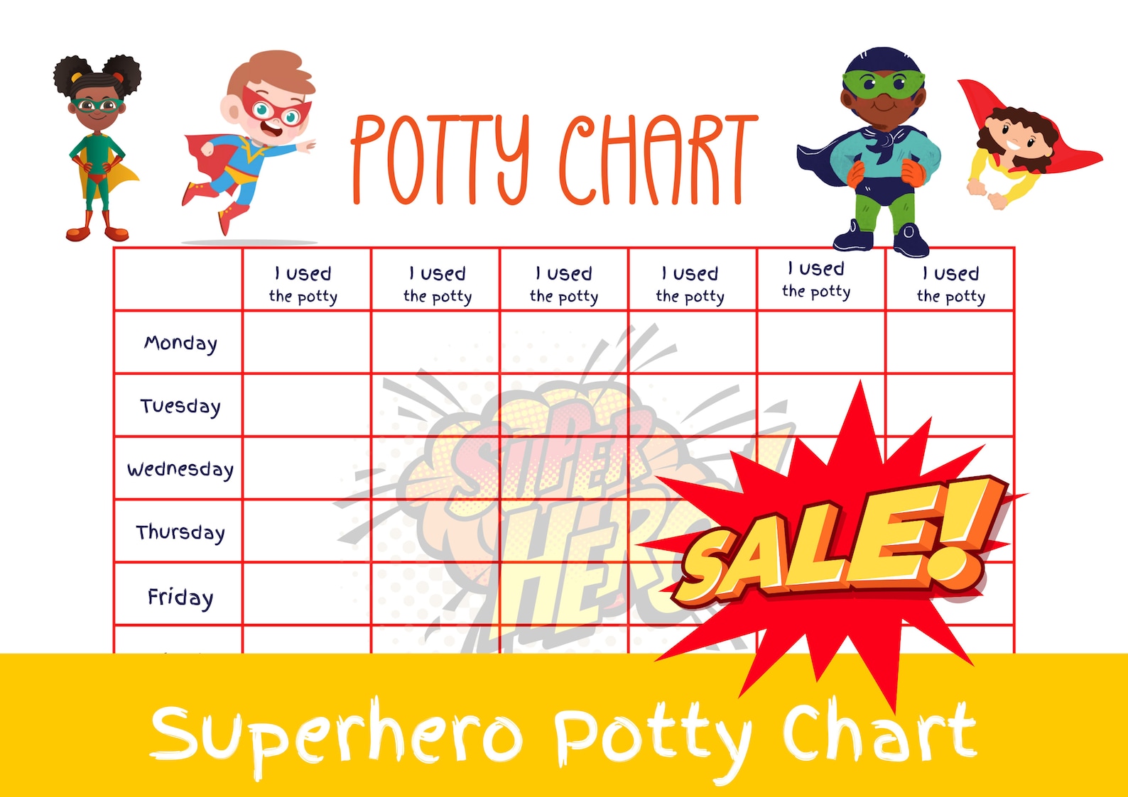 Superheroes Potty Training Chart Printable, Potty Training Tracker ...