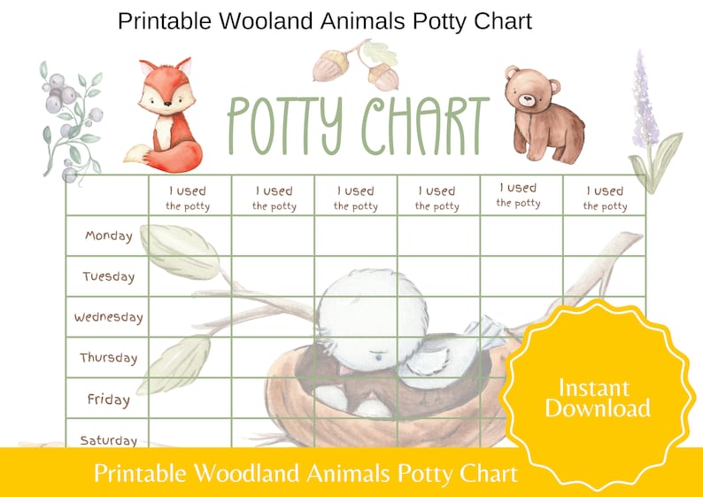 Woodland Animals Potty Chart Printable for Boys Animals Potty Training ...