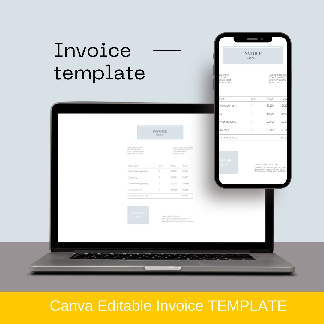 Elegant Editable INVOICE Template, GREY Invoice, Invoice Form, EDITABLE ...