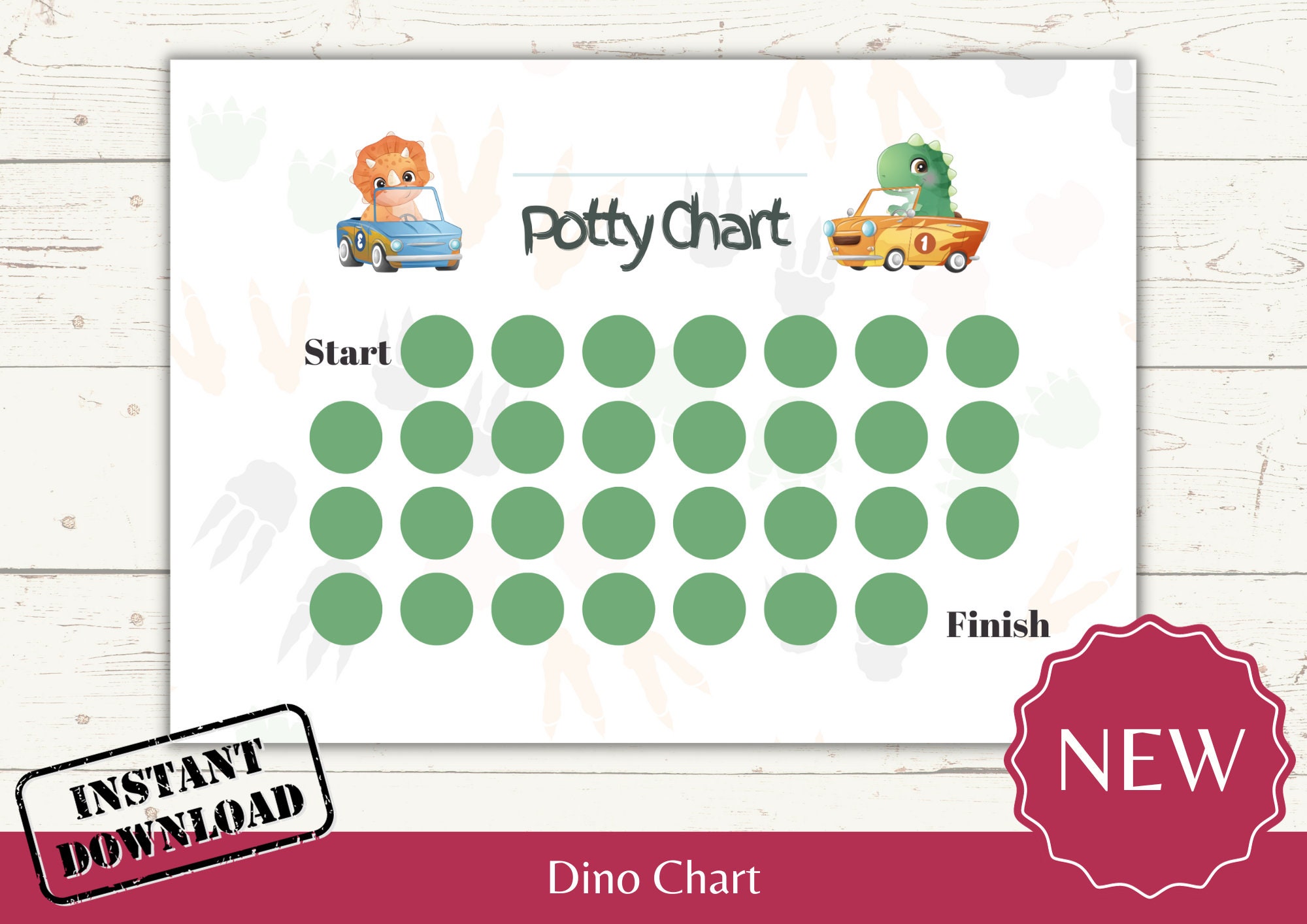 Dino Potty Chart Printable for Boys Potty Chart Dinosaur for Girls ...