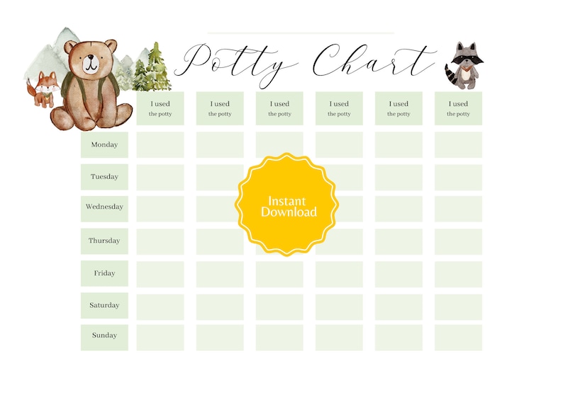 Woodland Potty Chart Printable for Girls Toilet Training Chart for Boys ...